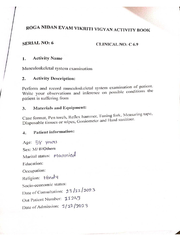 Musculo Skeleton System Examination (Practical Number 6.9) | PDF