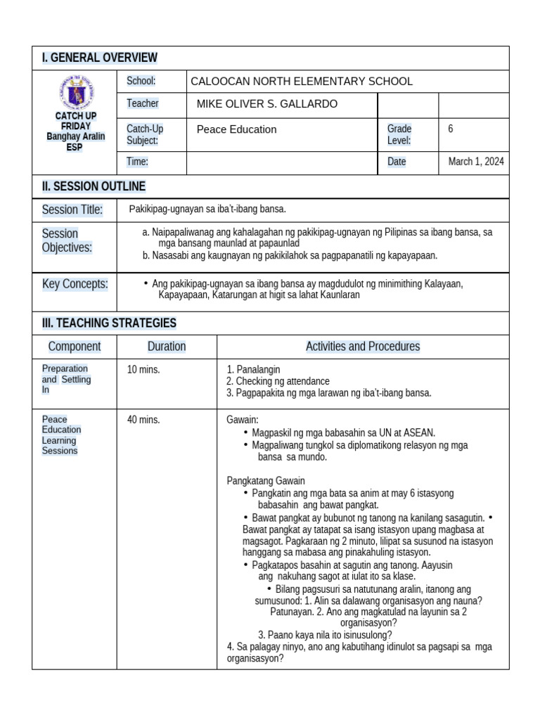Grade 6 Catch Up Friday PEACE ED March1 | PDF