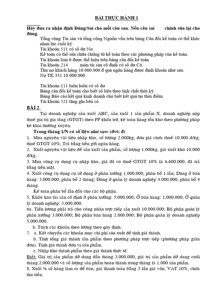 Bai Thuc Hanh 1 | PDF