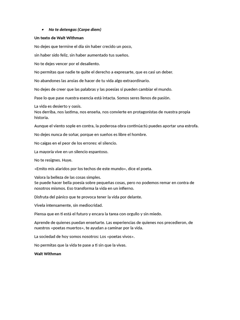 No Te Detengas (Walt Whitman) | PDF | Poesía