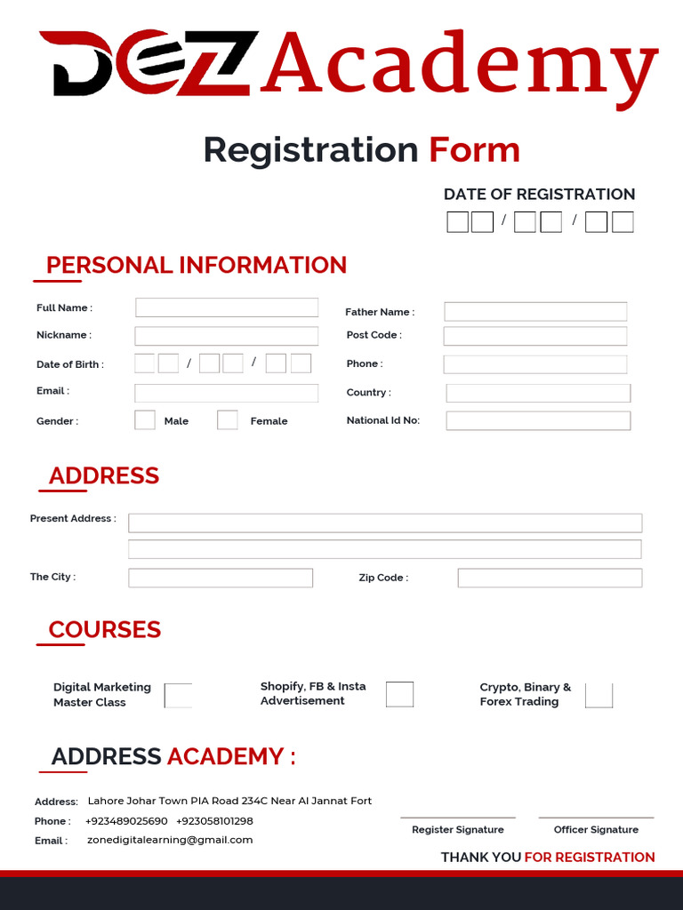 Teal Minimal School Registration Form | PDF