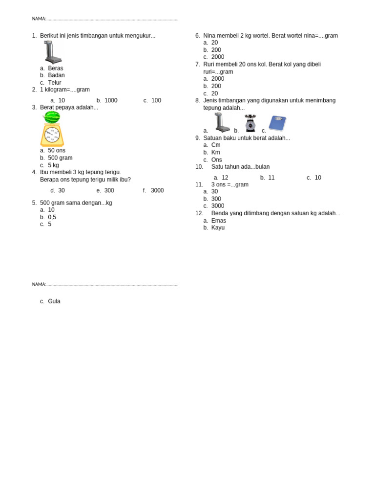 Soal MTK Tema 6 Kelas 2 SD | PDF