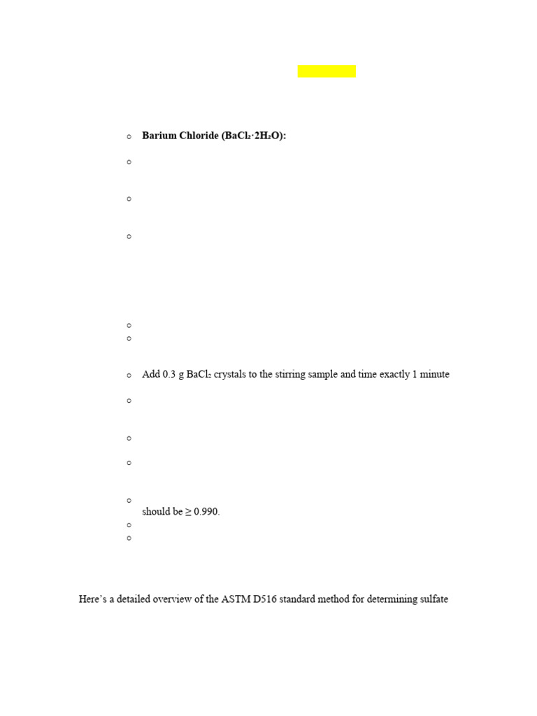 Preparing and Testing Sulfate Content in Water Using ASTM D516 | PDF