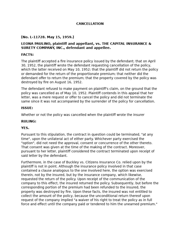 Paulino Vs Capitol Insurance | PDF