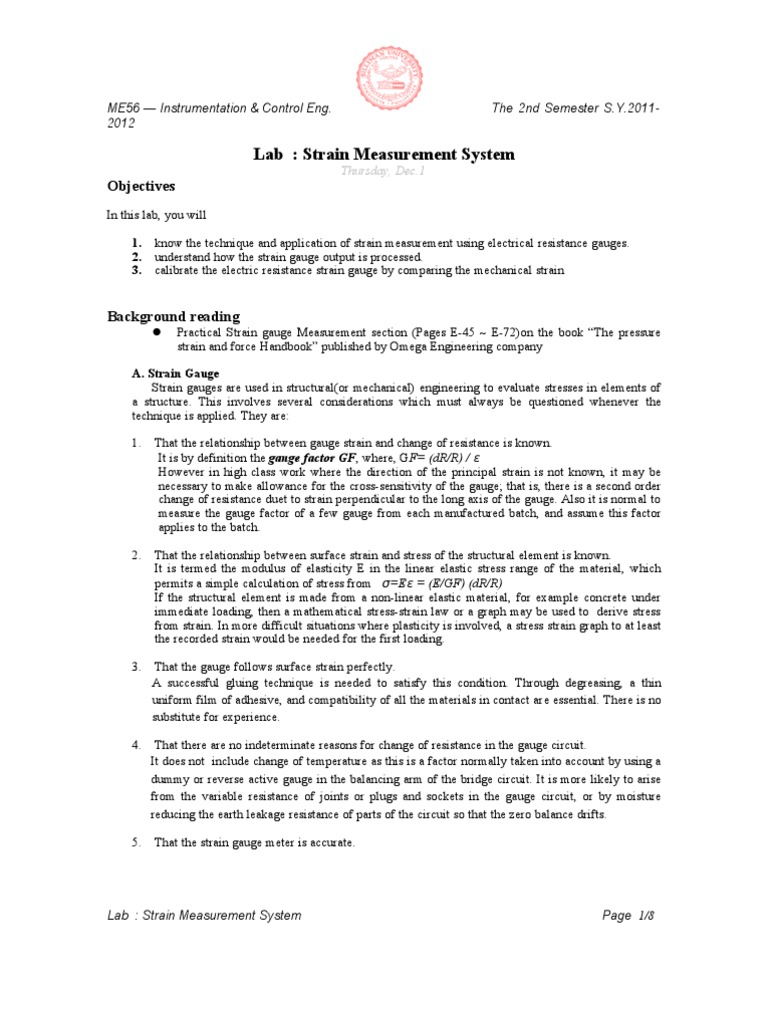 Lab - Strain Measurement System | PDF | Elasticity (Physics) | Stress ...