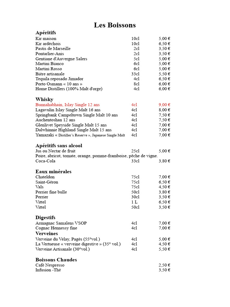 Carte Des Boissons | PDF