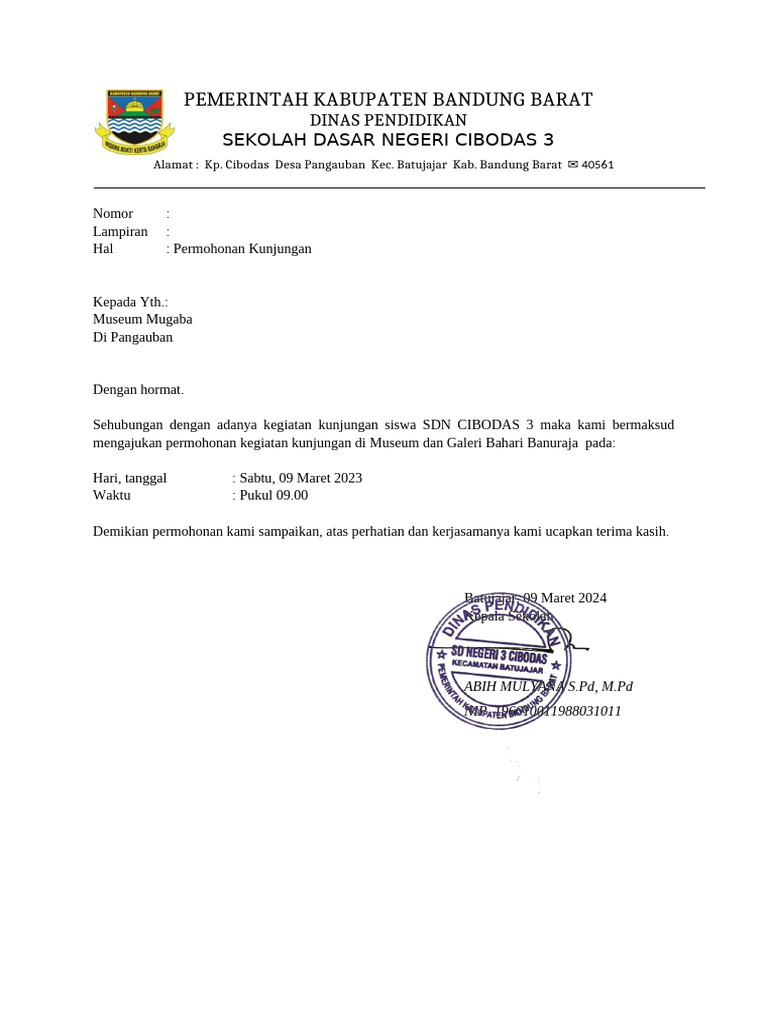 Template Surat Permohonan Kunjungan | PDF