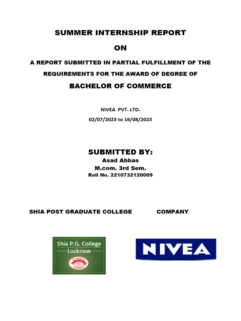 Summer Internship Report Nivea | PDF | Brand | Marketing