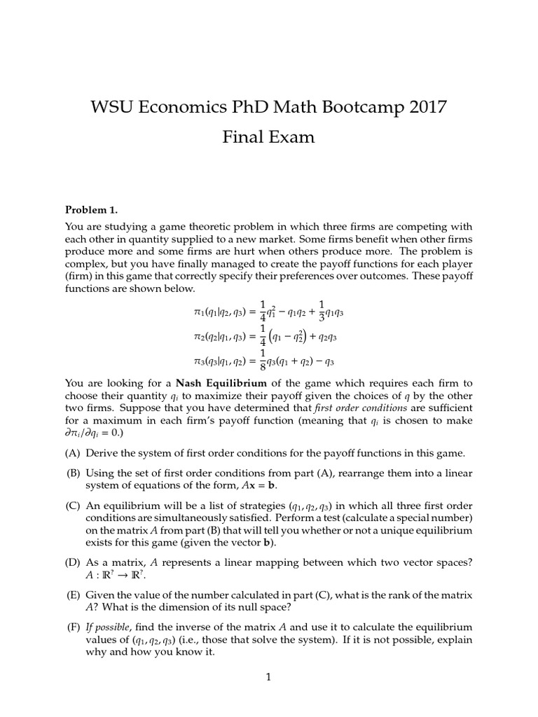 2017 Bootcamp Final Exam Proctor | PDF | Utility | Matrix (Mathematics)
