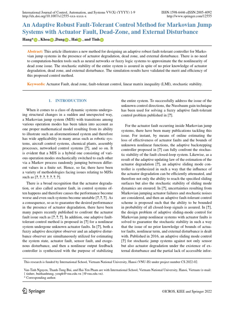 IJCAS Markov Actuator Fail | PDF