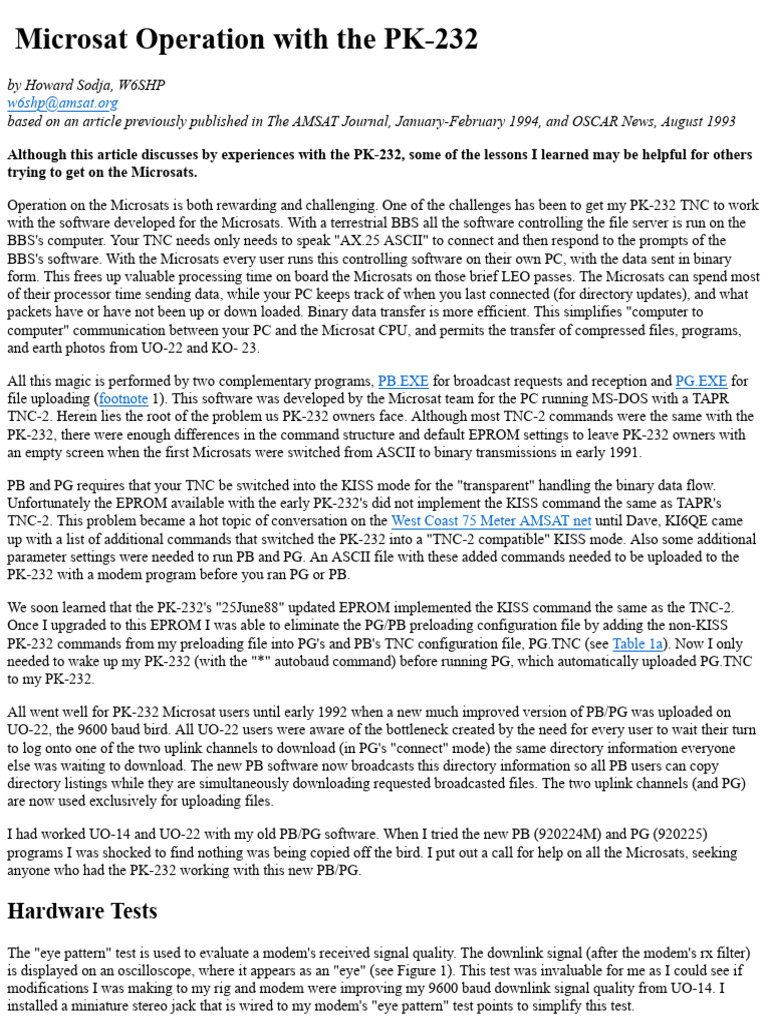 Microsat Operation With The PK-232 | PDF