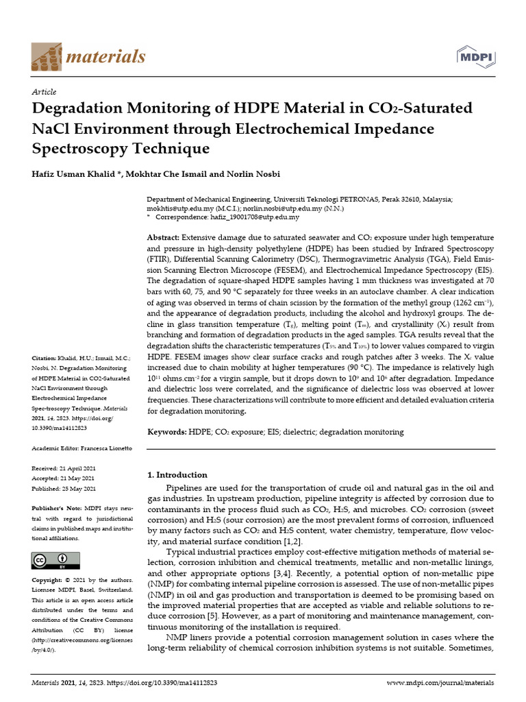 Degradation Monitoring of HDPE Material in CO2-Sat | PDF | Differential ...