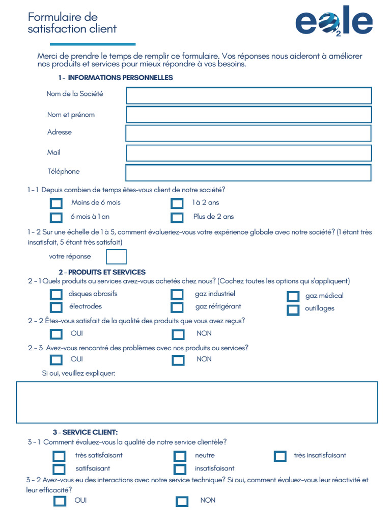 Formulaire Satisfaction Client Eole | PDF