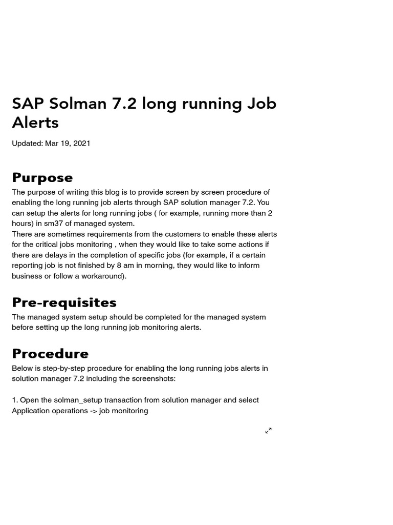 SAP Solman 7.2 Setup Long Running Job Alerts | PDF SAP Solman 7.2 Setup Long Running Job Alerts | PDF