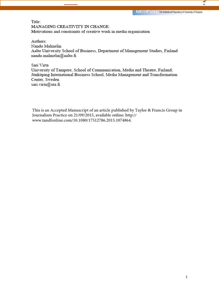 Managing Creativity in Change | PDF