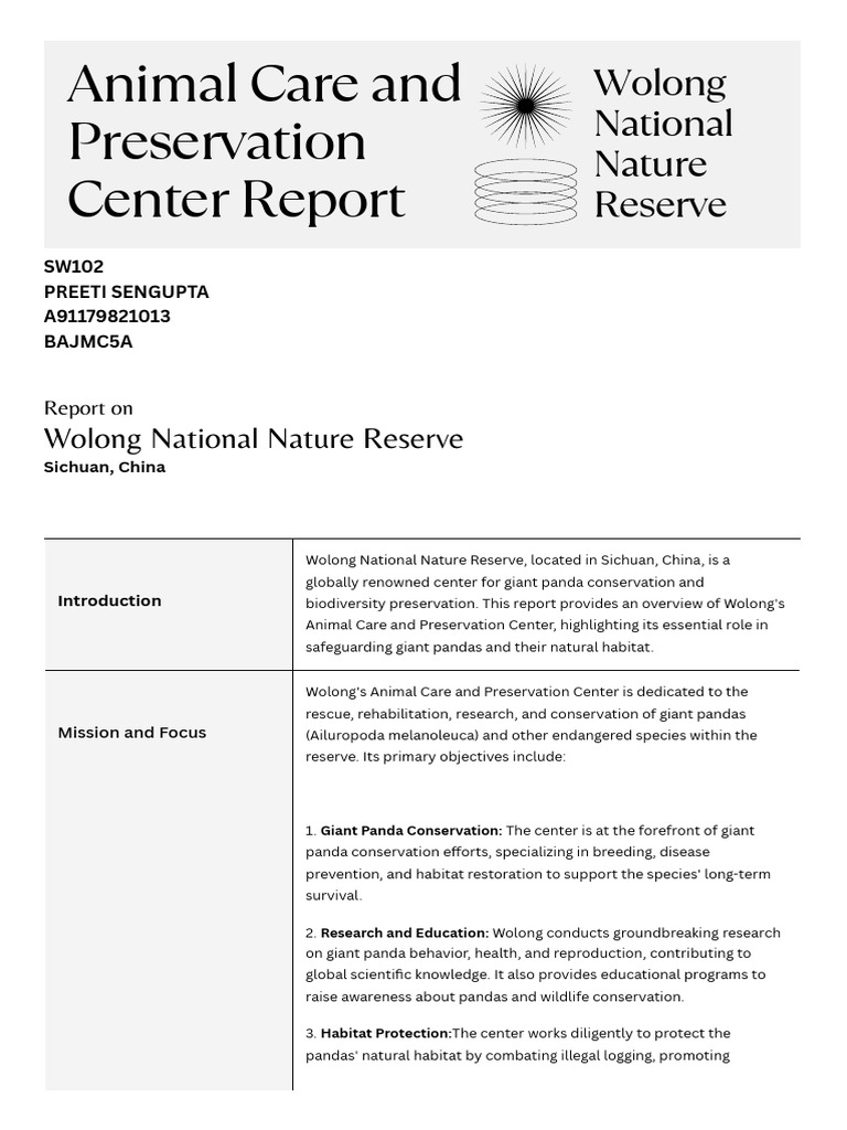 Animal Care and Preservation Center Report: Wolong National Nature ...