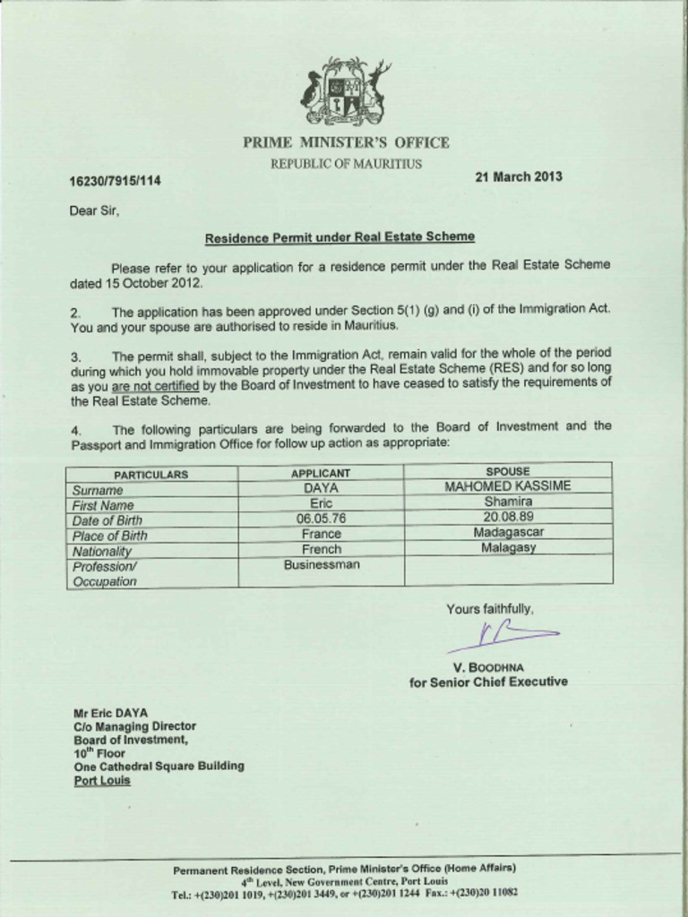 Permis de Résidence Maurice | PDF