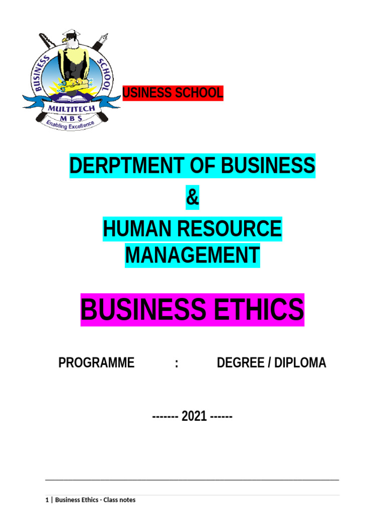 Business Ethics - Class Notes - 2021 Final-1 | PDF