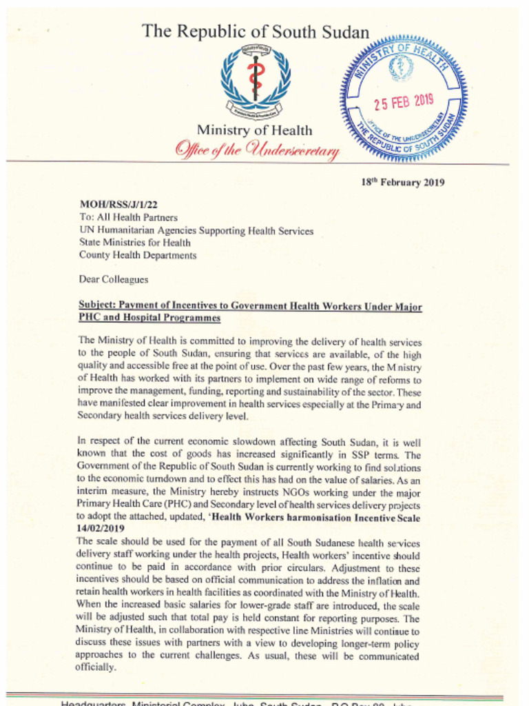 2019.02 MOH Health Workers Incentives Letter | PDF