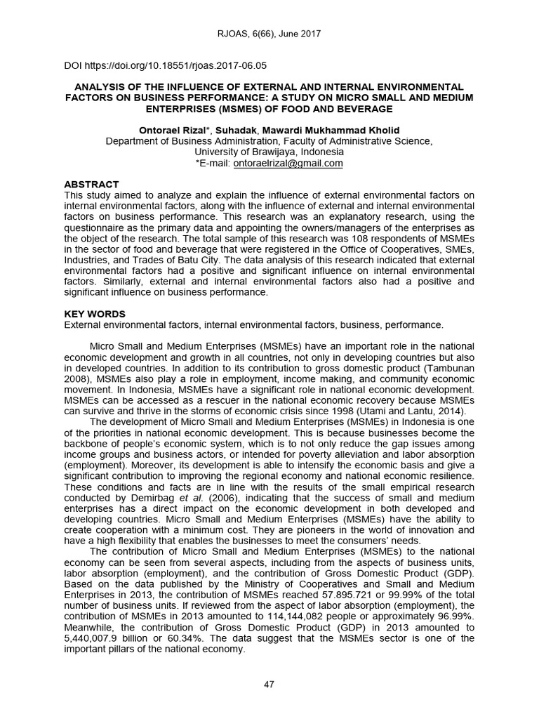 Analysis of The Influence of External and Internal | PDF | Small And ...