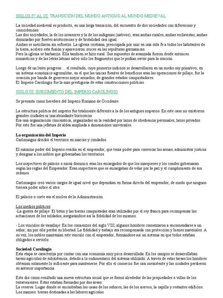 Siglos IV Al Ix - Doc - Guia | PDF | Feudalismo | Baja Edad Media