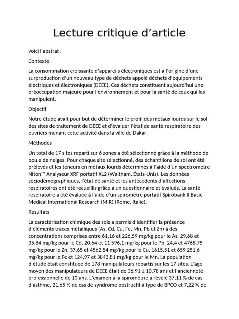 Lecture Critique D'article | PDF