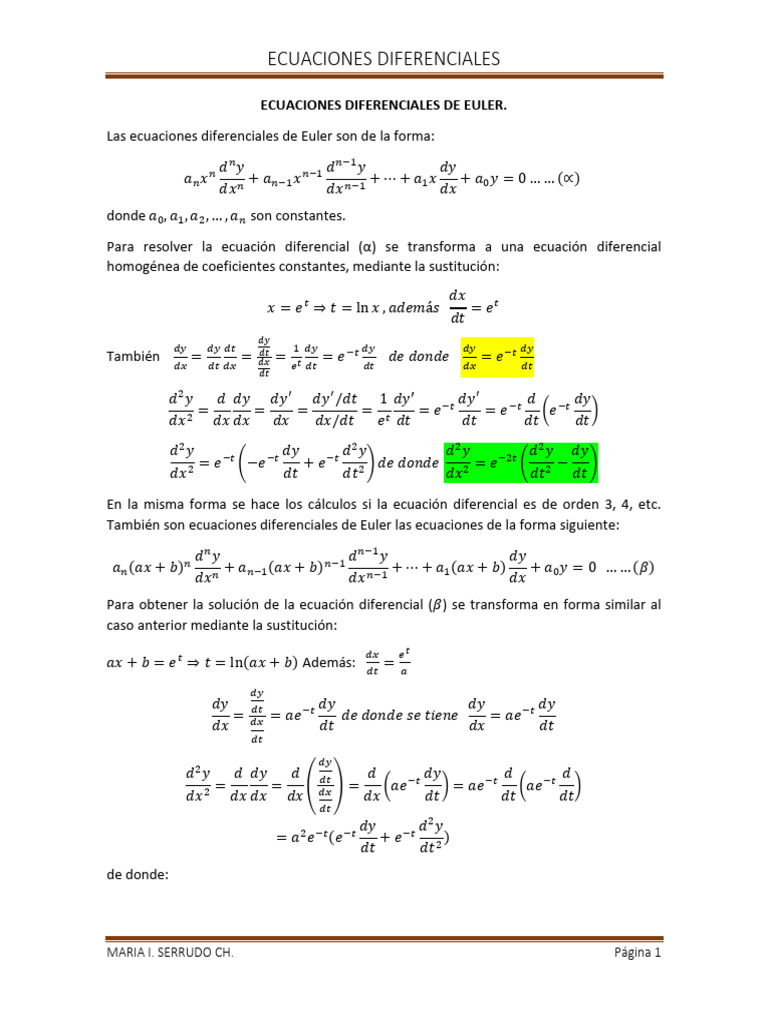 5.ecuaciones Diferenciales de Euler | PDF