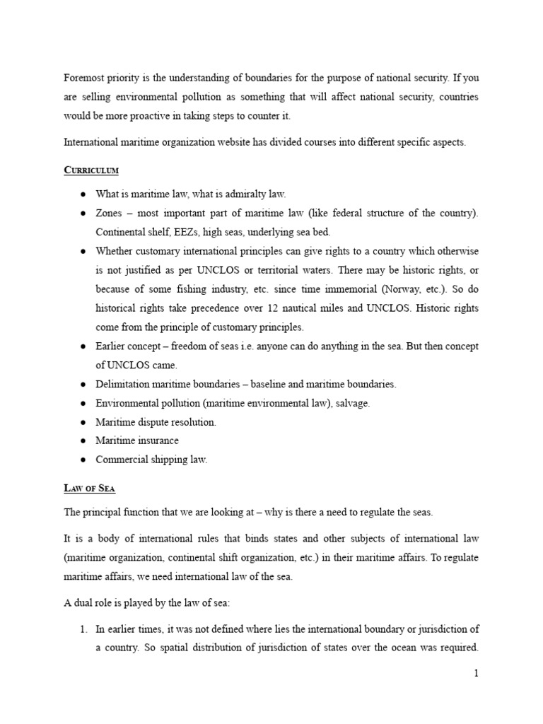 International Maritime Law Class Notes | PDF