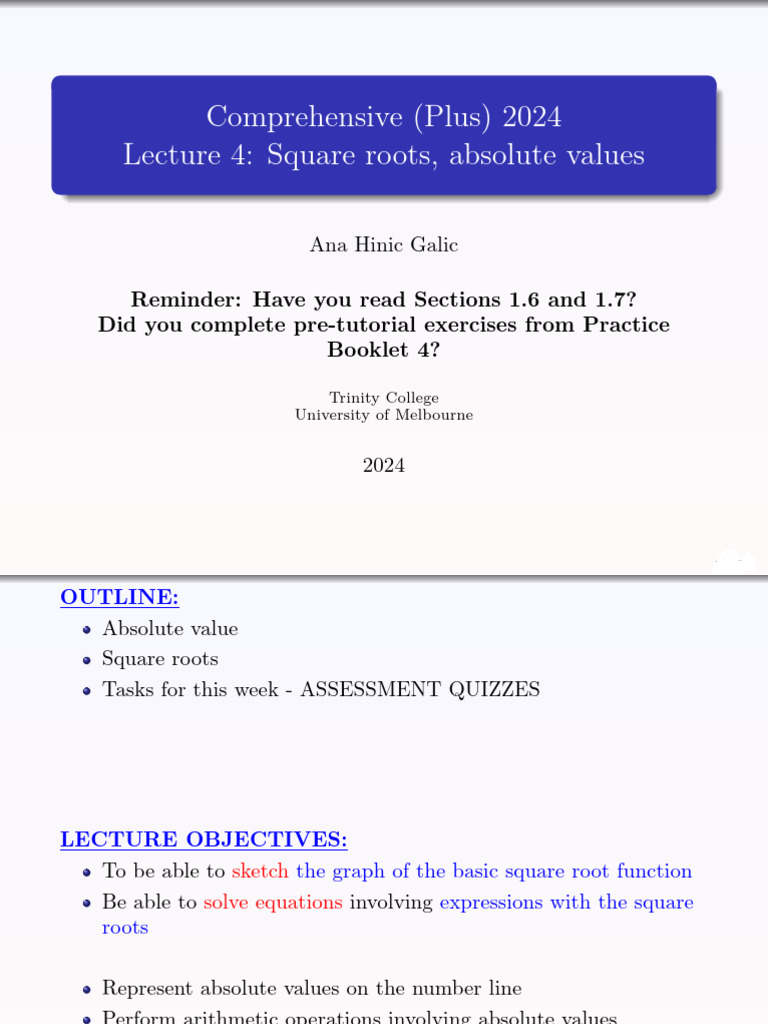 JN24 M1C Lecture 4 Square Roots, Absolute Value (Slides) | PDF ...
