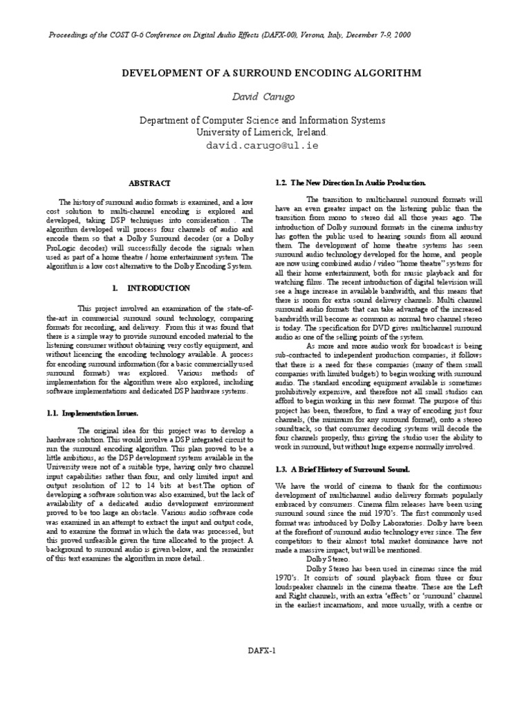 Development of A Surround Encoding Algorithm | PDF | Sound Recording ...