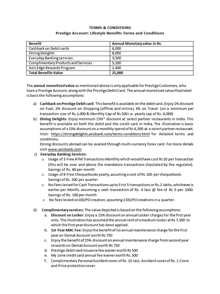 Prestige Account Benefits Overview | PDF | Debit Card | Credit Card
