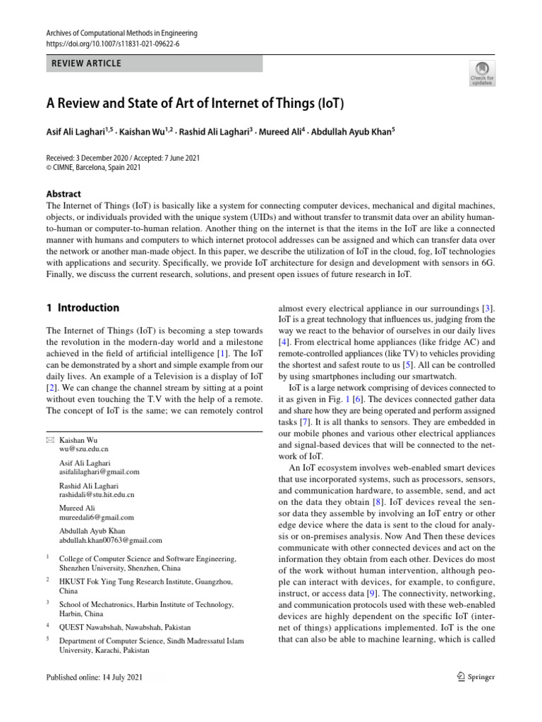 A Review and State of Art of Internet of Things (Iot) | PDF