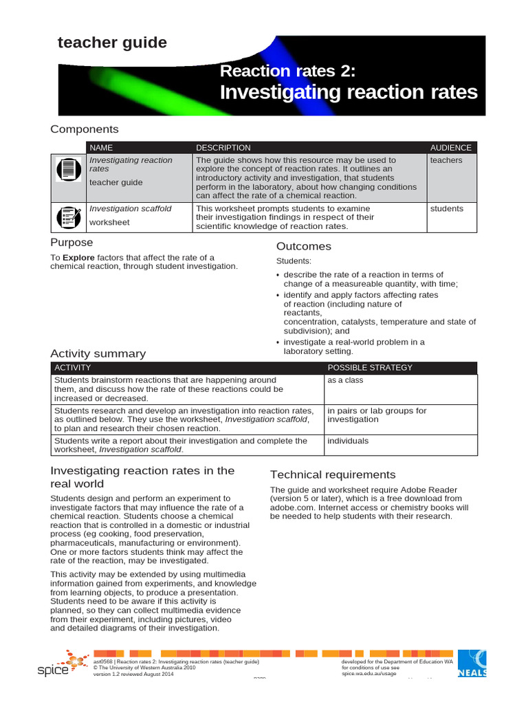 Teacher Guide - Investigating Reaction Rates - W | PDF