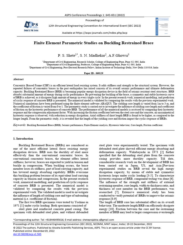 Finite Element Parametric Studies On Buckling Rest | PDF