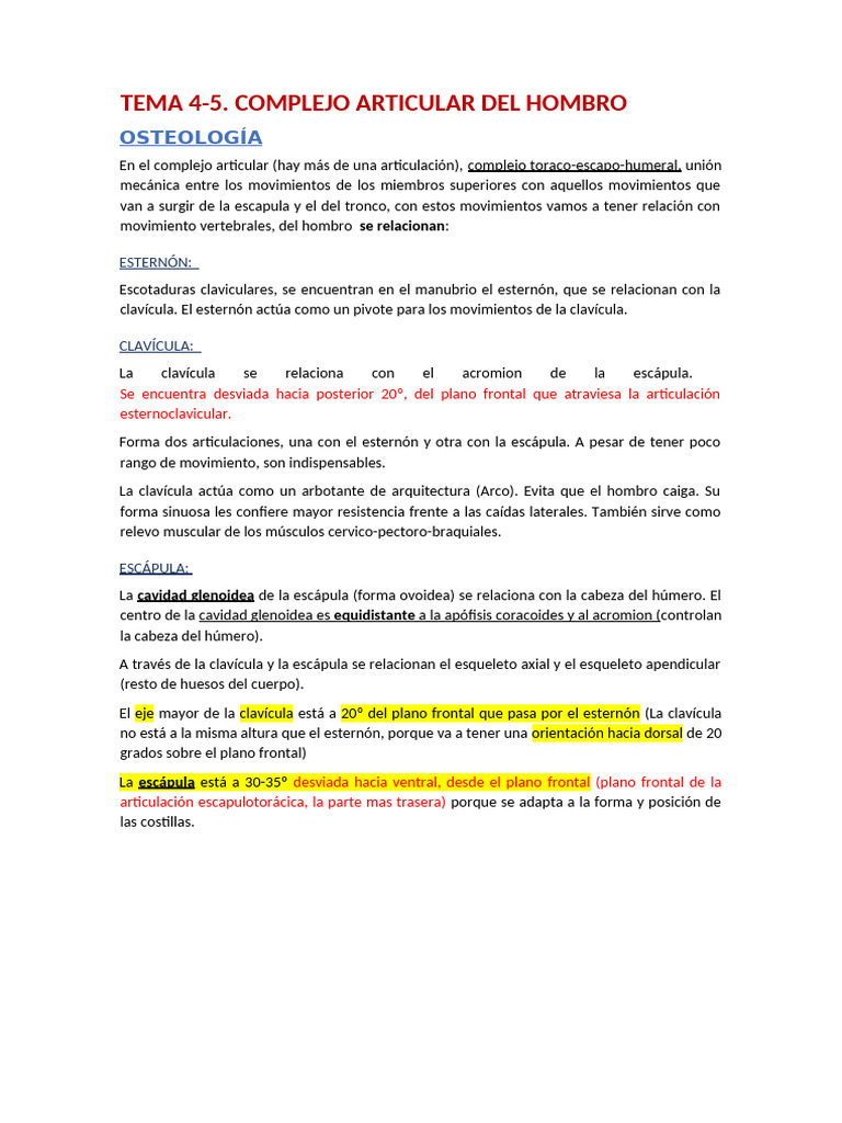 TEMA 4,5 - Estudio Del Complejo Articular Del Hombro | PDF