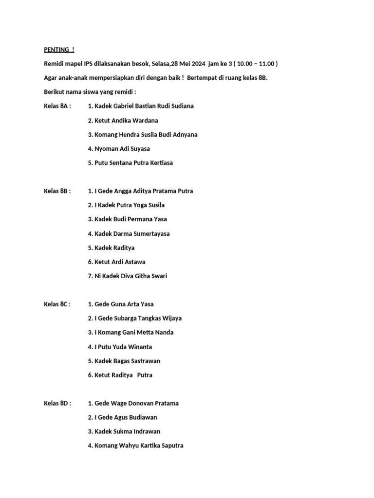 Penting - Remidi Ips Kls 8 Abcdef | PDF