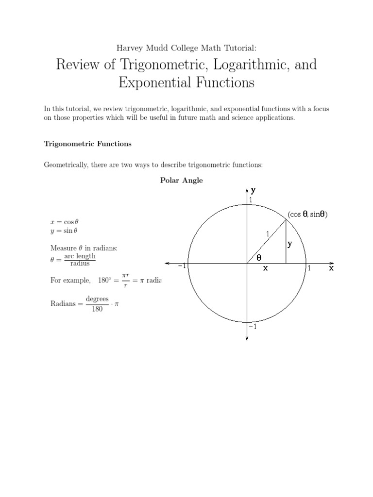 Review of Trigonometric, Logarithmic, and Exponential Functions | PDF ...