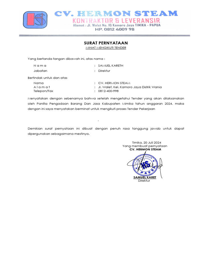 Isian Kualifikasi Cv. Hermons | PDF