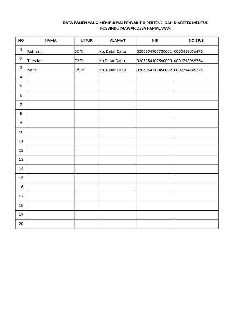 Data Pasien Hipertensi Dan DM Desa Pamalayan | PDF
