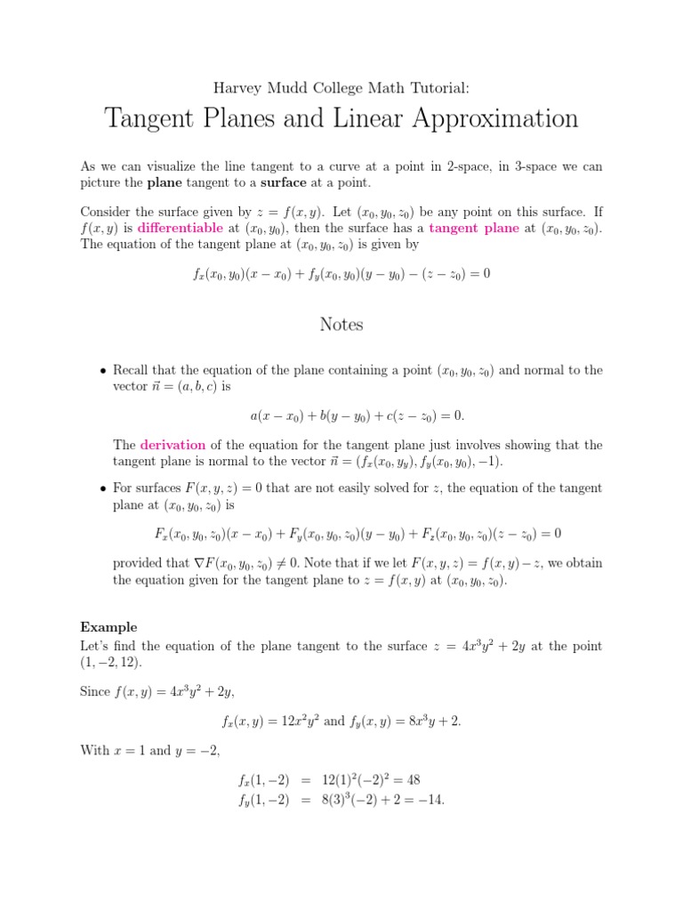 Tangent Planes and Linear Approximation: Notes | PDF | Plane (Geometry ...