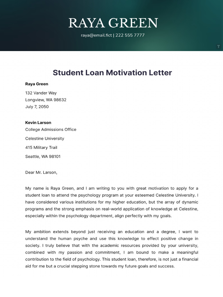 Free Student Loan Motivation Letter | PDF