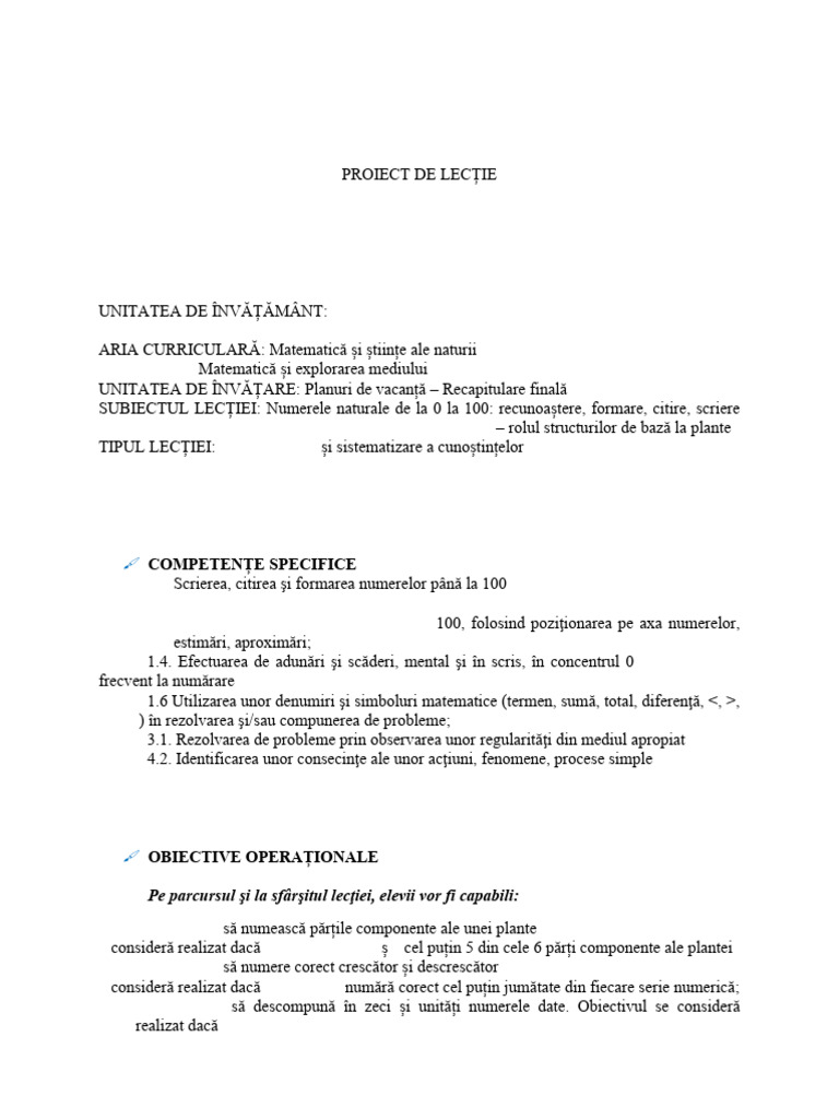 Proiect de Lecție Mem Bun-1 | PDF