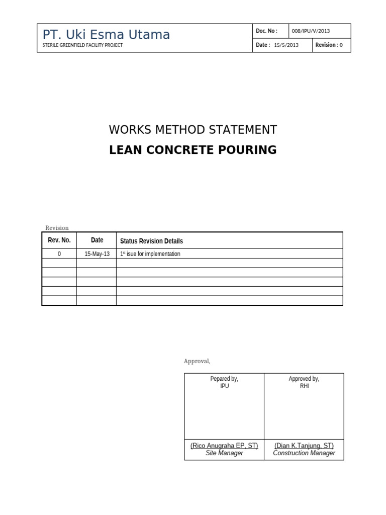 008. Lean Concrete Pouring Method | PDF