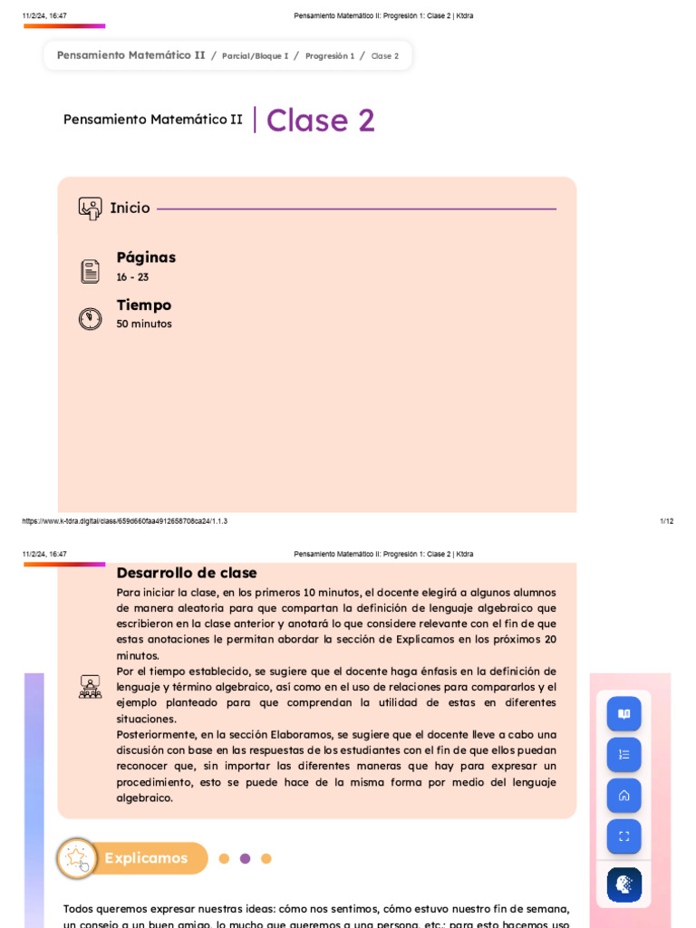Pensamiento Matemático II - Progresión 1 - Clase 2 | PDF | Pensamiento ...