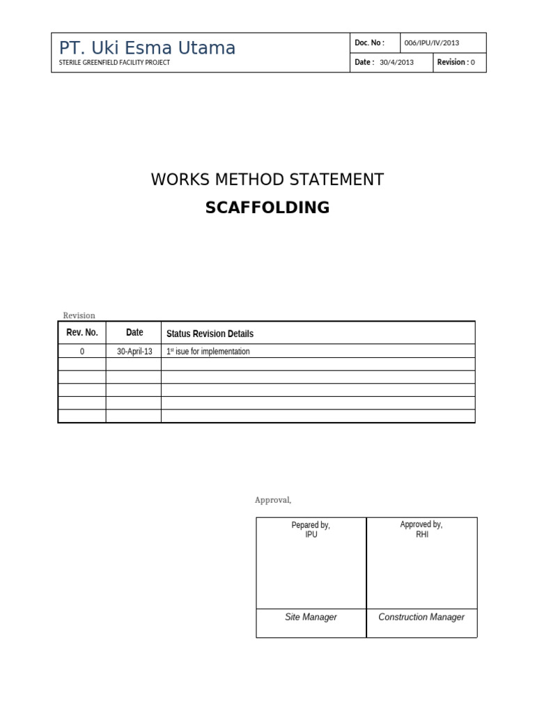 Scaffolding Method Statement Guide | PDF | Scaffolding | Construction ...