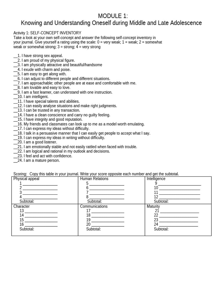 Self-Concept Inventory | PDF