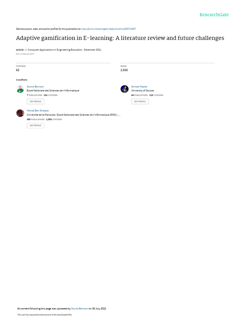Adaptive Gamification in E-Learning | PDF | Learning | Business