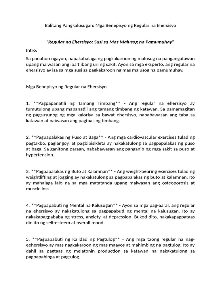 Balitang Pangkalusugan | PDF