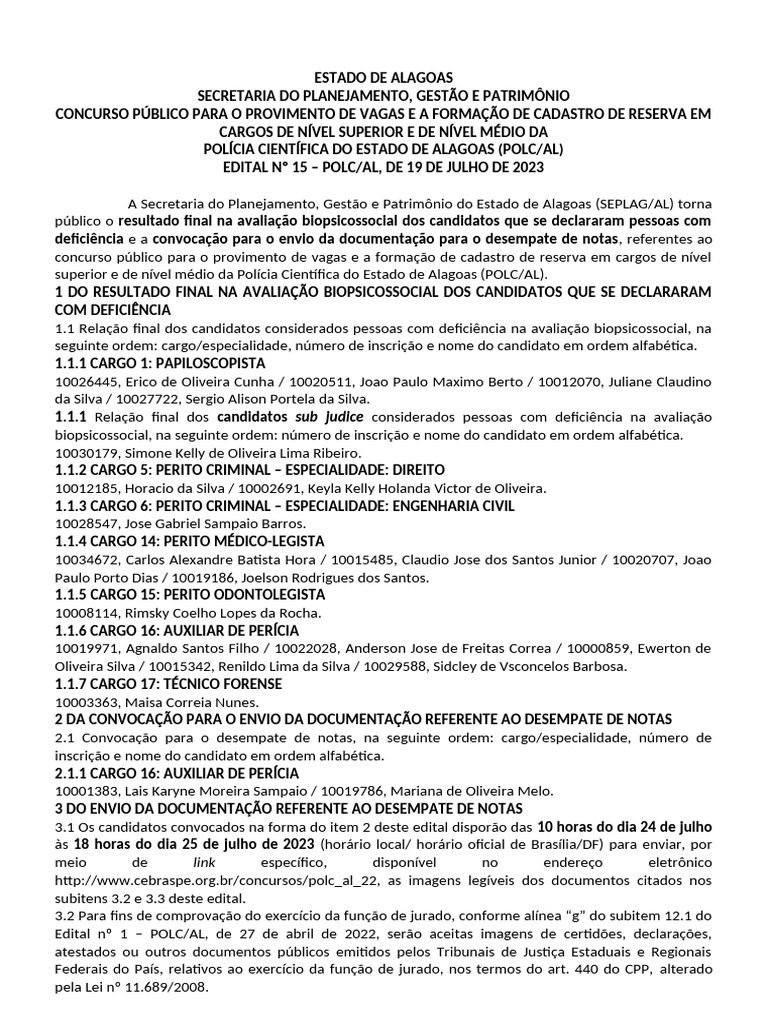 Ed 15 POLC AL 2022 Res Final Bio Conv Desemp | PDF