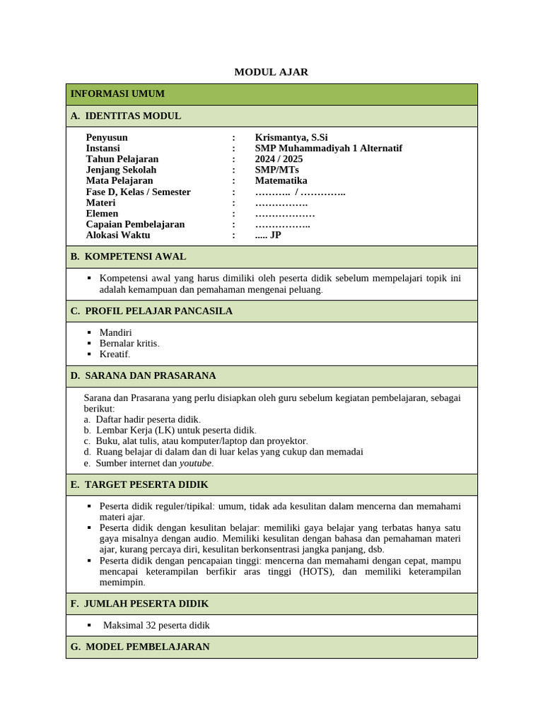 Format Modul Ajar | PDF